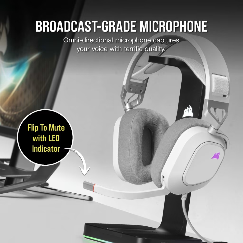 HS80 RGB USB Wired Gaming Headset â White - CORSAIR